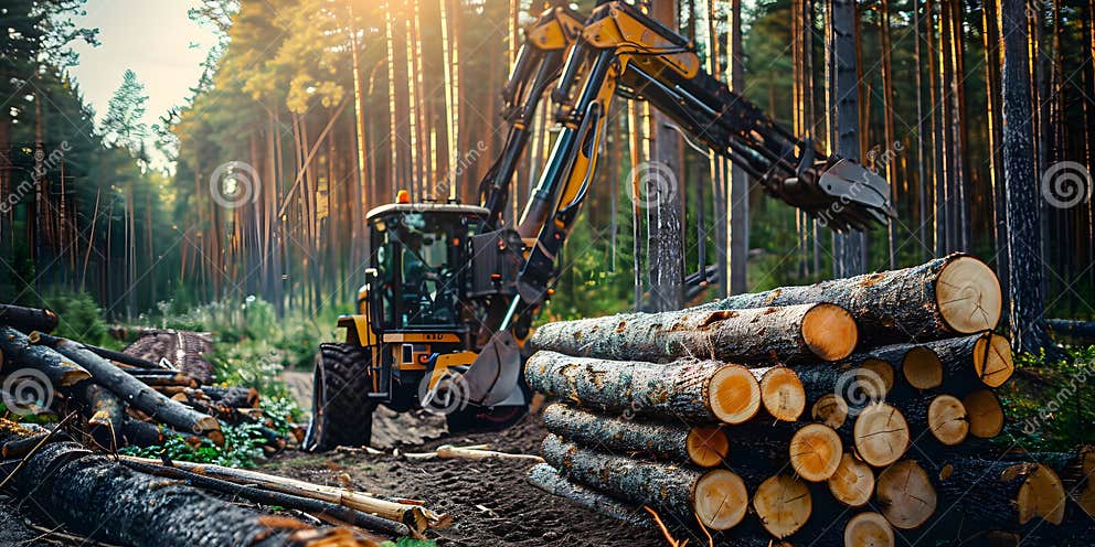 Forestry Forwarder Loading Logs in Forest Stock Image - Image of timber ...