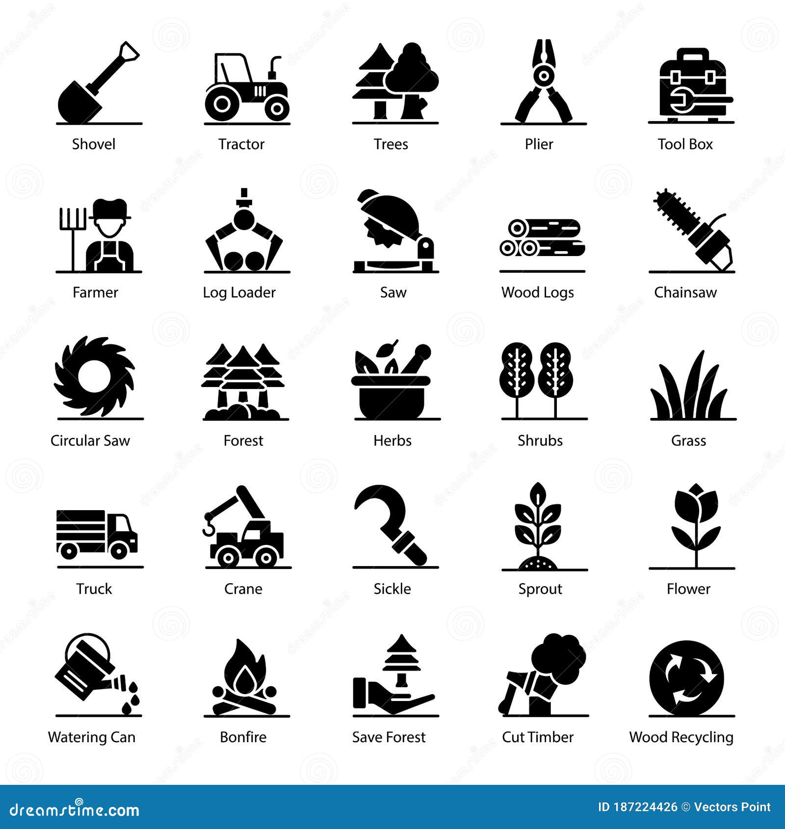 Forestry Solid Icon Vectors Pack Stock Vector - Illustration of tool ...