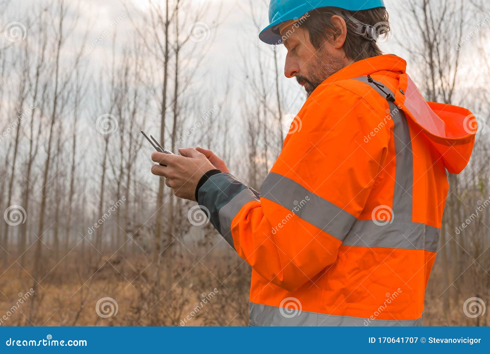 Forestry Technician Flying a Drone with Remote Controller Stock Image ...