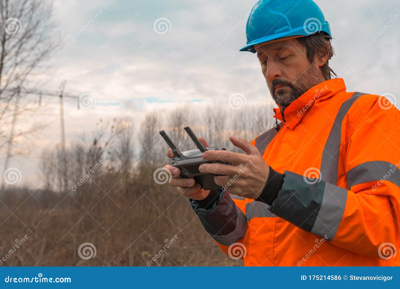 Forestry Technician Flying a Drone with Remote Controller Stock Photo ...