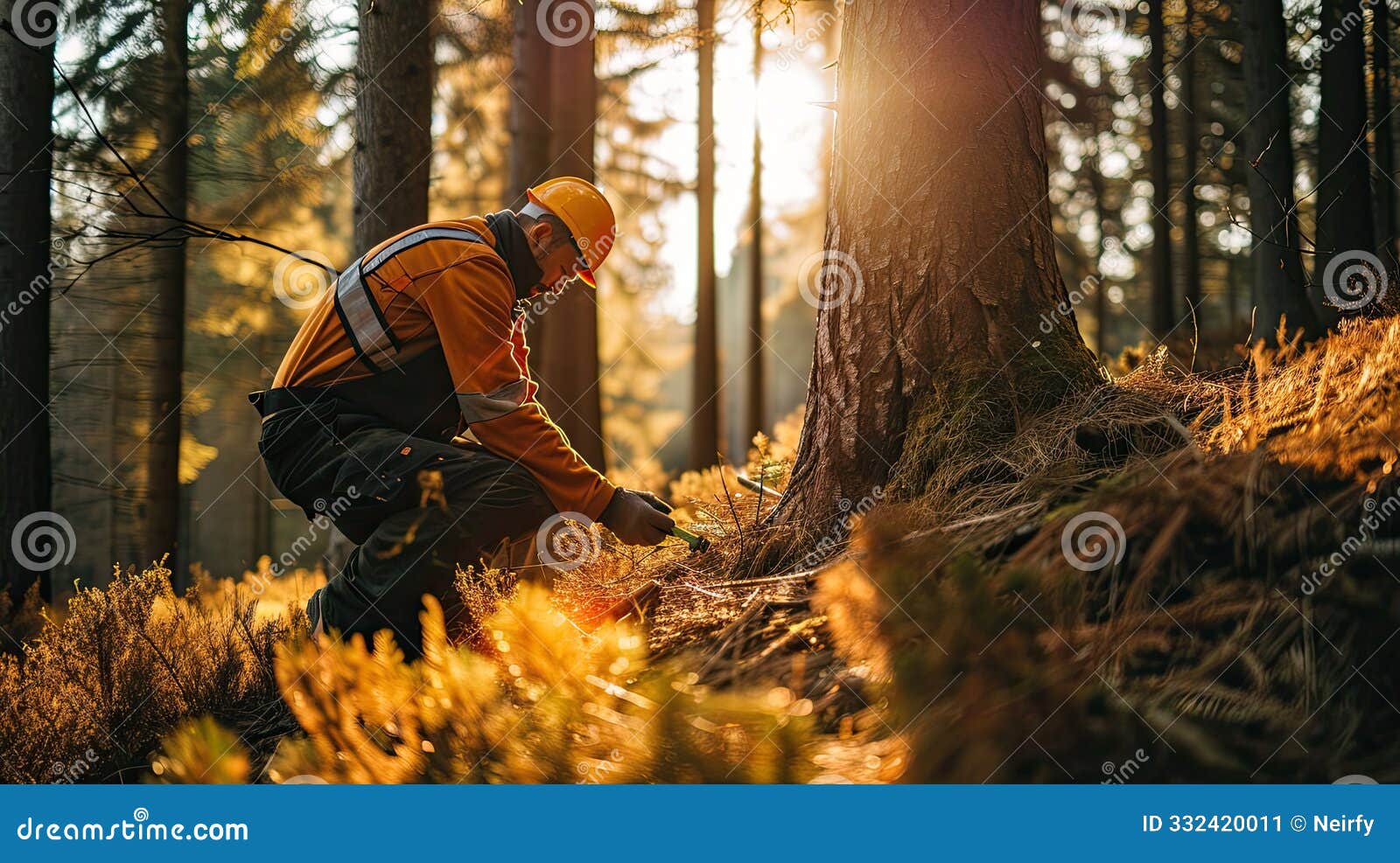 Forestry Worker Measuring and Marking Trees, Stock Image - Image of ...
