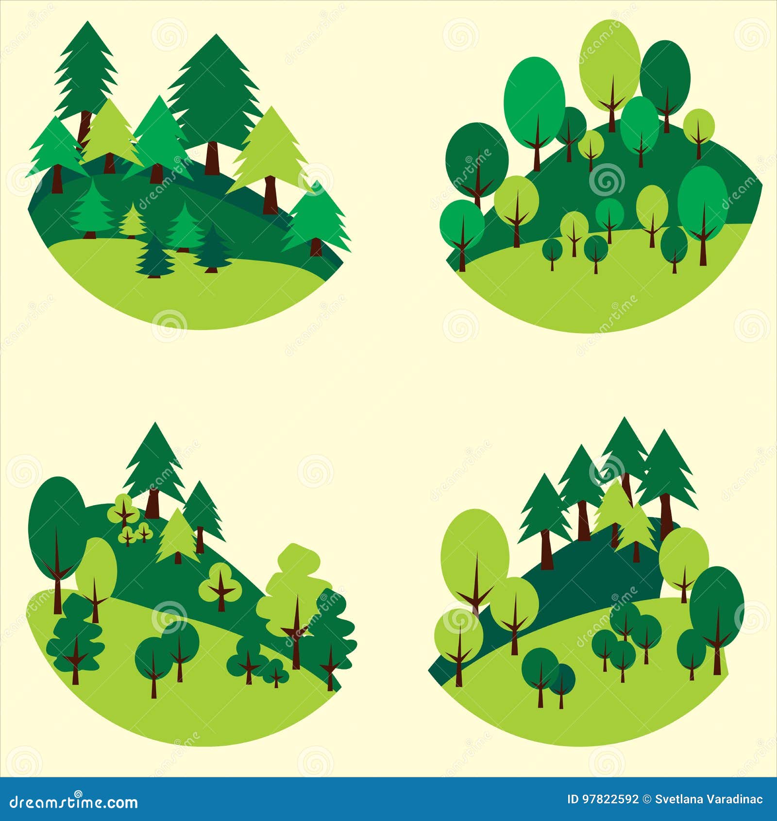 Forests Trees and Pines Cut Out in the Form of a Circle Stock Vector ...