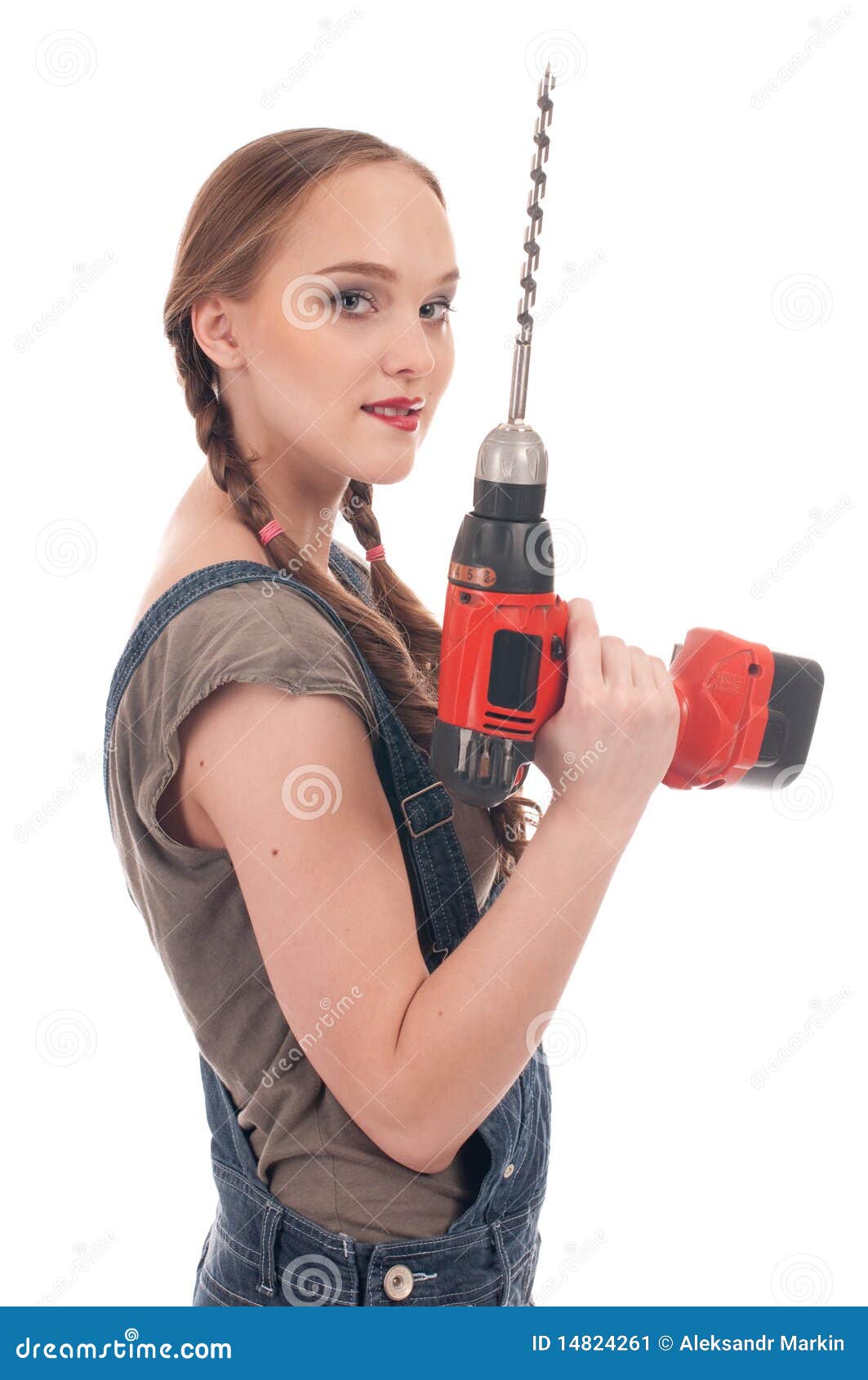 Foret De Fixation De Jeune Femme Avec La Foreuse Image stock - Image du ...