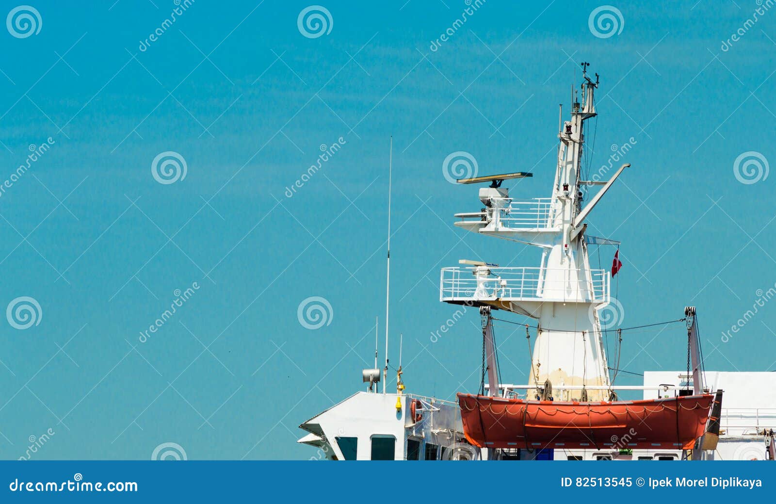 Foretop of a Passenger Ship and an Orange Lifeboat Stock Image - Image ...