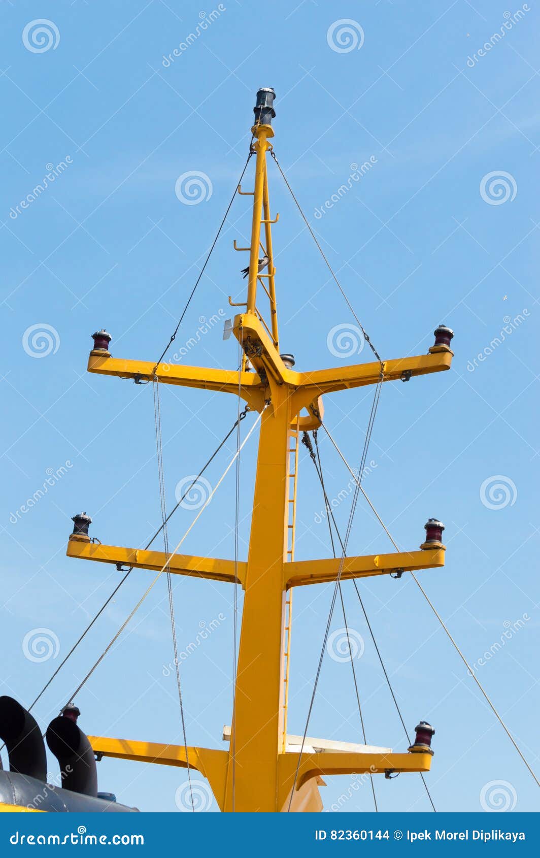 Foretop and Yellow Mast of a Sailing Boat Stock Photo - Image of radar ...