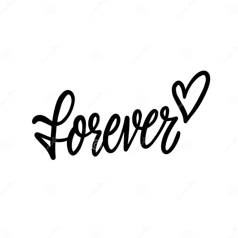 Forever Calligraphy with Heart Symbol Represents Commitment and Love in ...