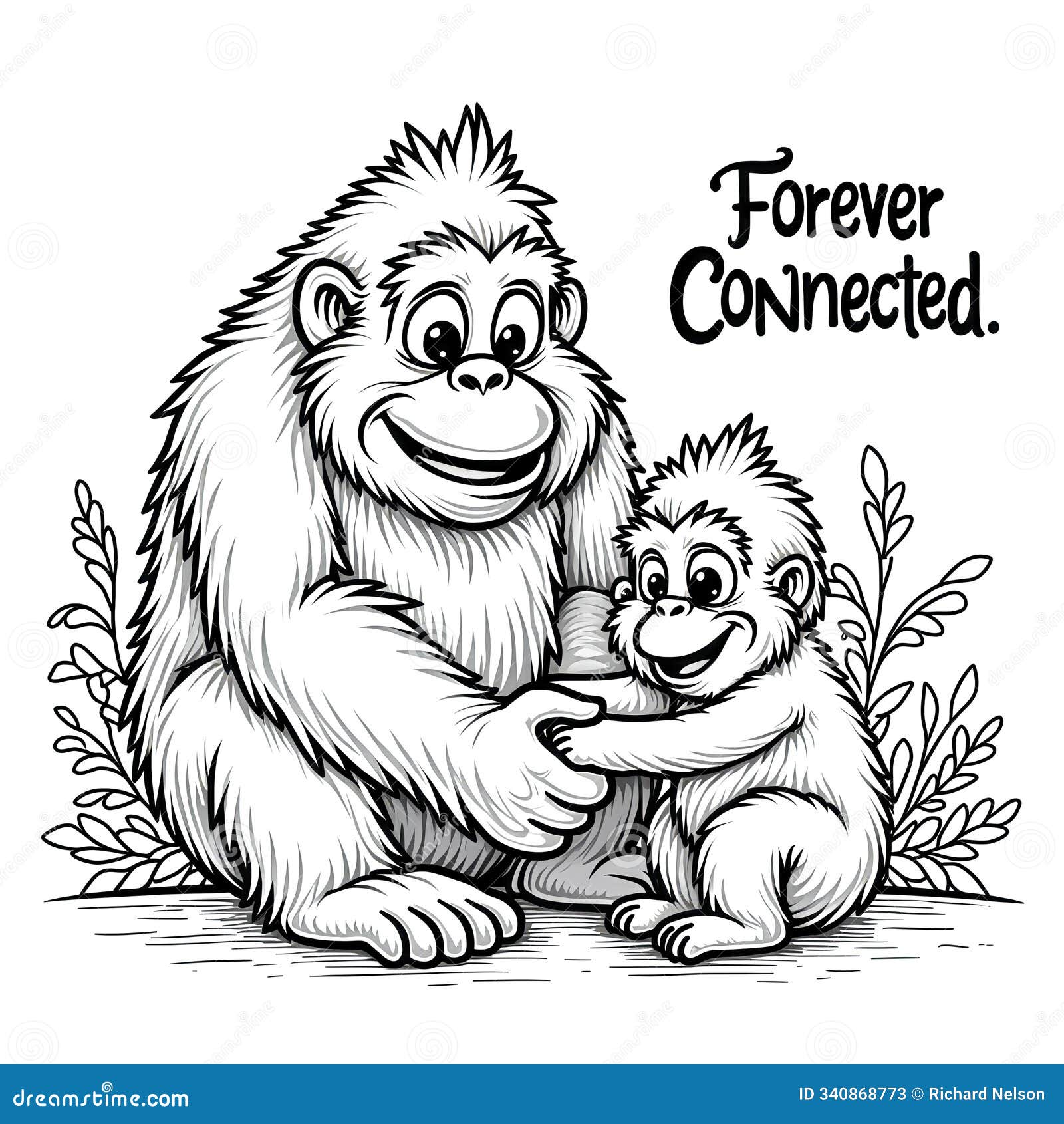 Two Monkeys Hugging. Vector Illustration In Flat Cartoon Style ...