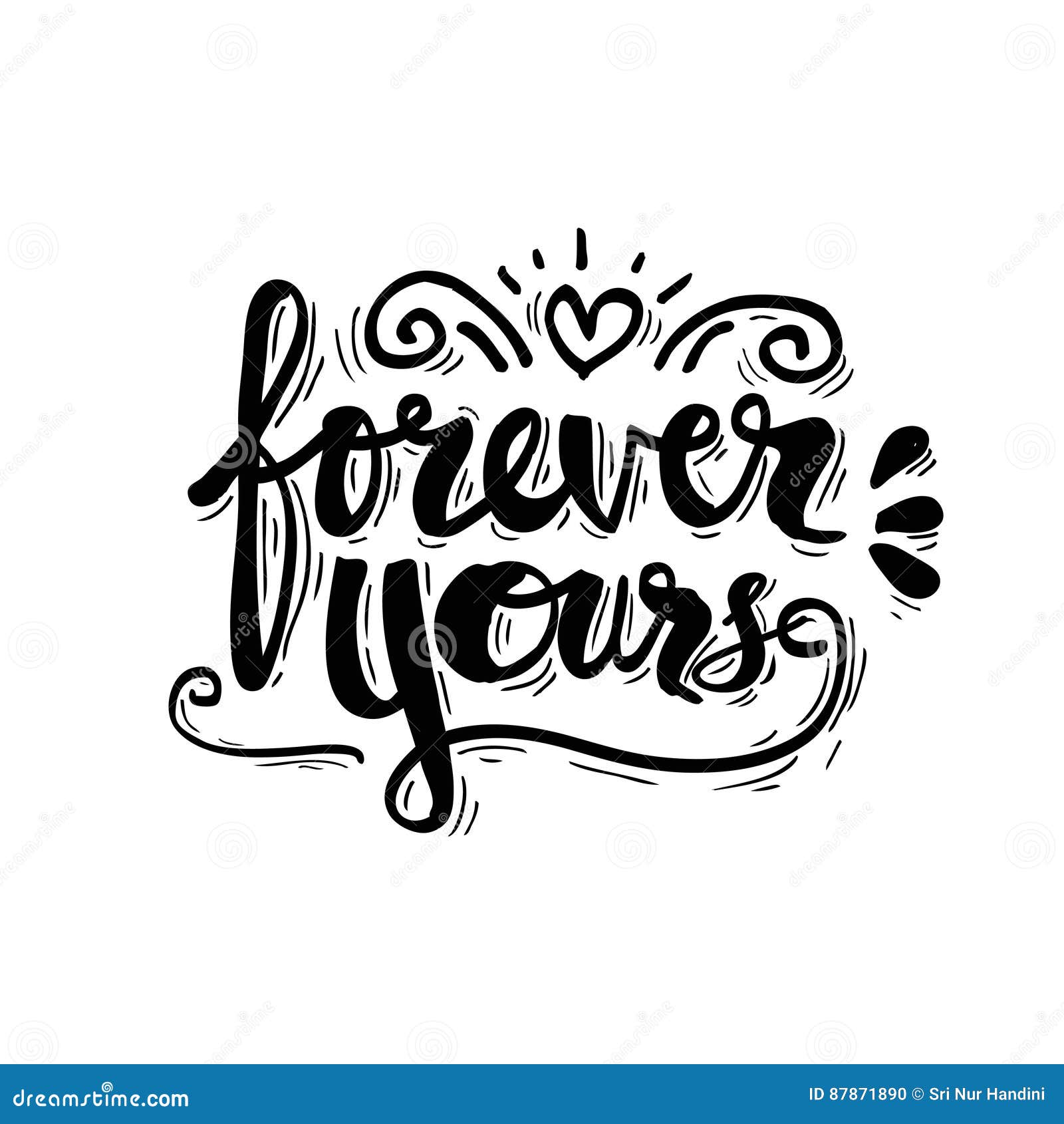 Forever Yours Cards For Valentines Day. Hand Drawn Brush Lettering With ...