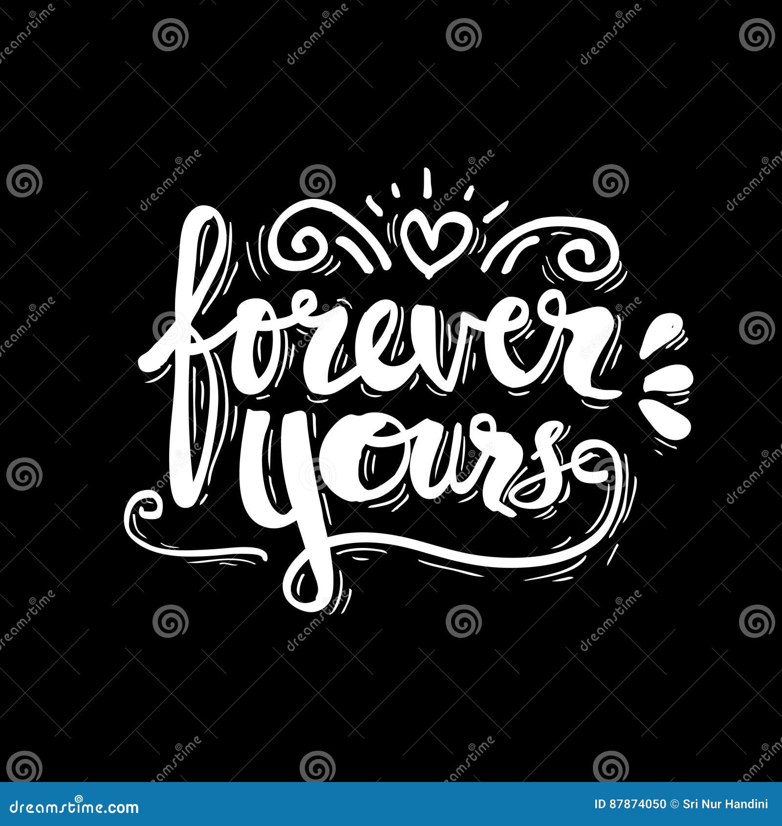 Forever Yours Cards For Valentines Day. Hand Drawn Brush Lettering With ...