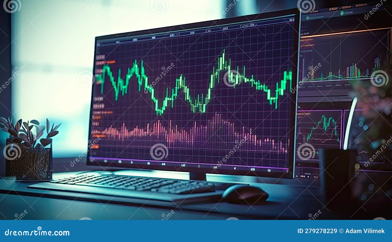 Forex Chart on Computer Screen in Office Interior. Stock Illustration ...