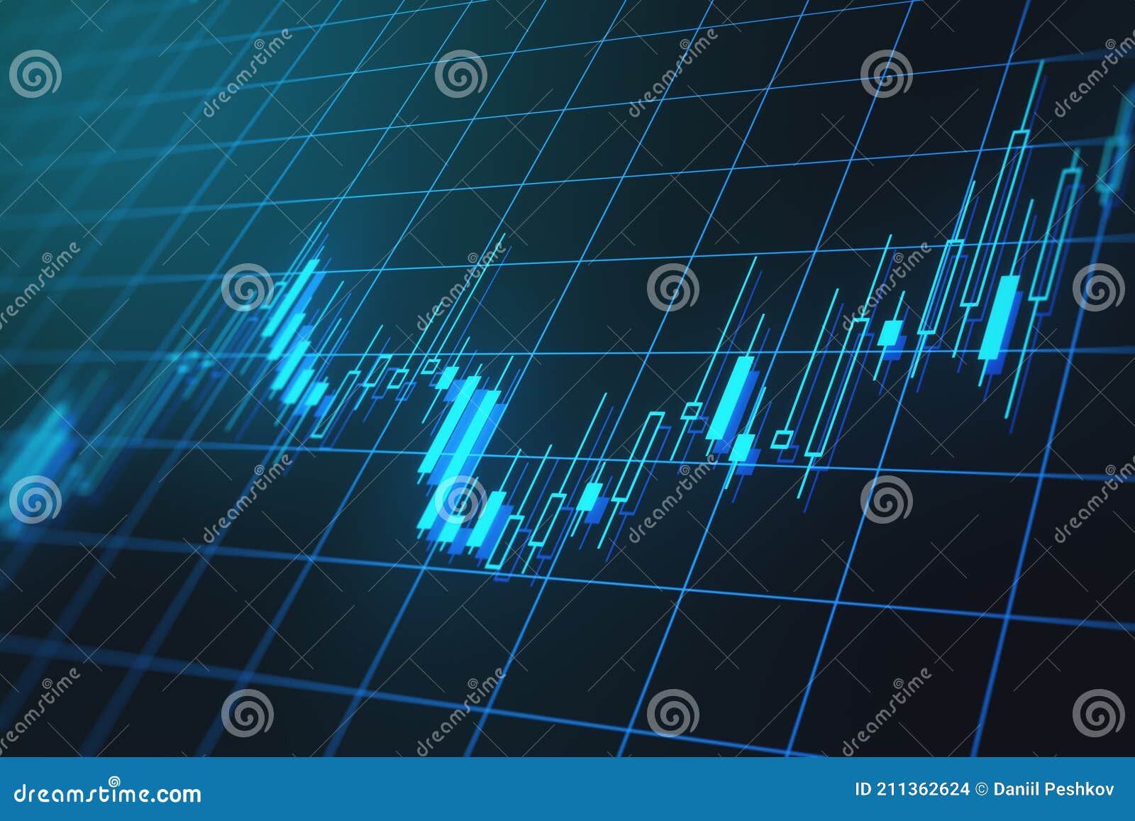 Forex Chart on Digital Screen with Glowing Candlestick at Squared ...