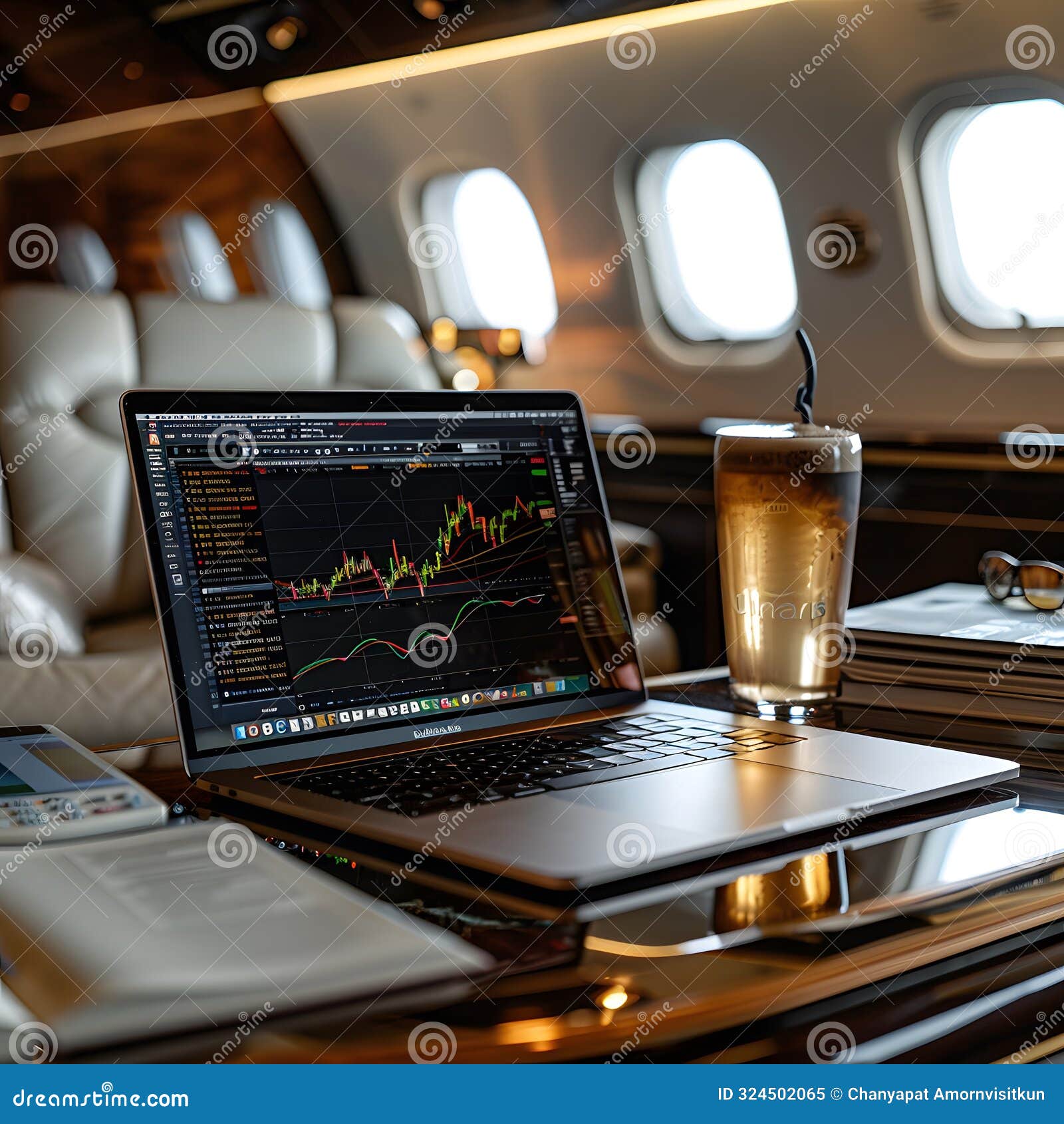 Forex Chart on a Mac Laptop while Trading in a Private Jet Stock ...
