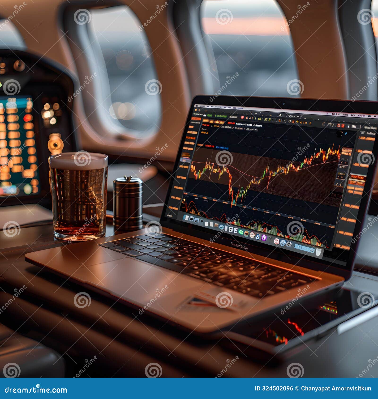 Forex Chart on a Mac Laptop while Trading in a Private Jet Stock ...