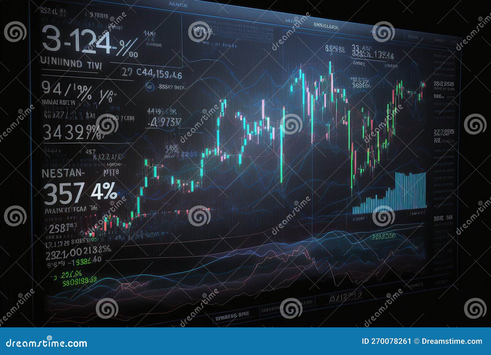 Forex Chart with Statistic Data and Market Quotes on Digital Screen ...