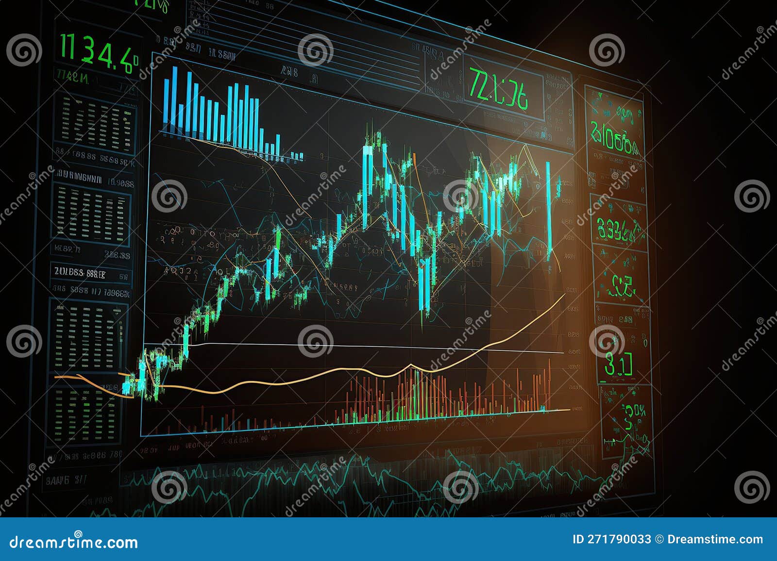 Forex Chart with Statistic Data and Market Quotes on Digital Screen ...