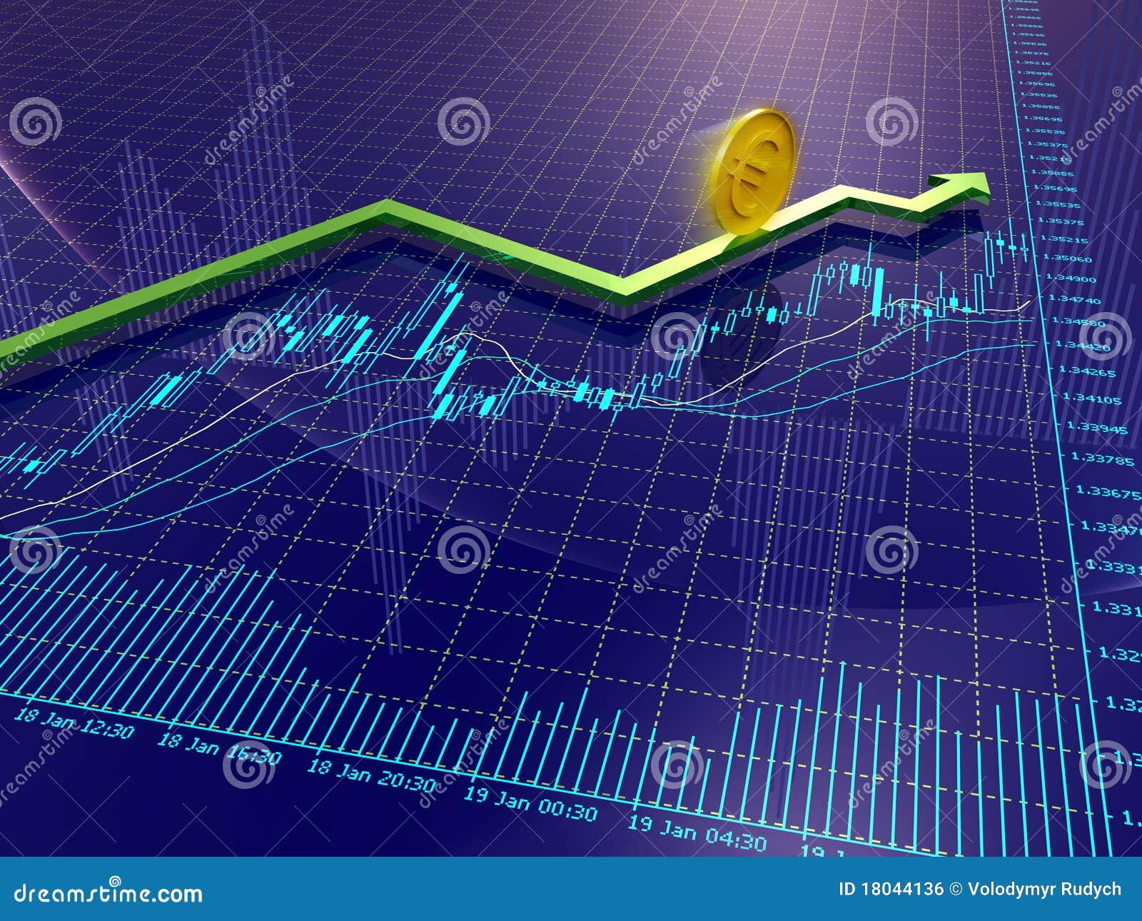 Forex Charts, Arrow and Euro Coin Stock Illustration - Illustration of ...