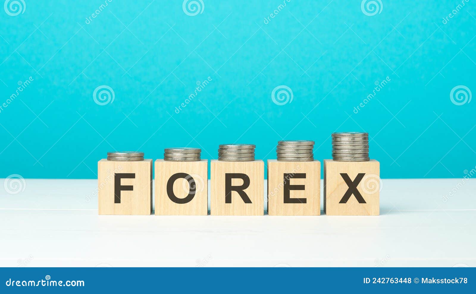 Wooden Blocks with Text Forex and Coins on Wooden Table. Copy Space ...