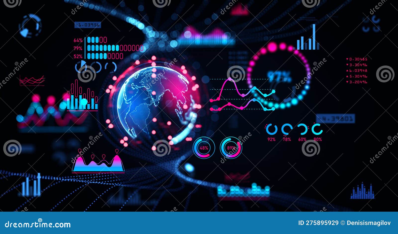 Forex Graph Chart and Big Business Data Dashboard, Earth Globe and ...