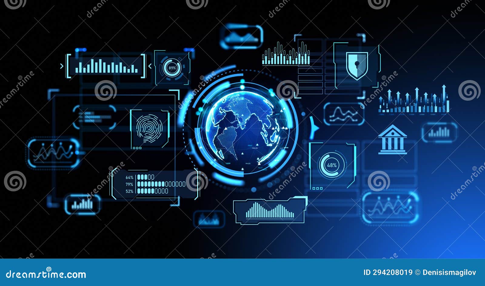 Forex Graph Chart and Big Business Data Dashboard, Earth Globe and ...