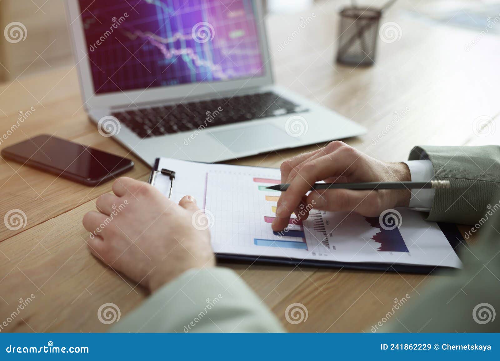 Forex Trader with Chart Working in Office, Closeup Stock Image - Image ...