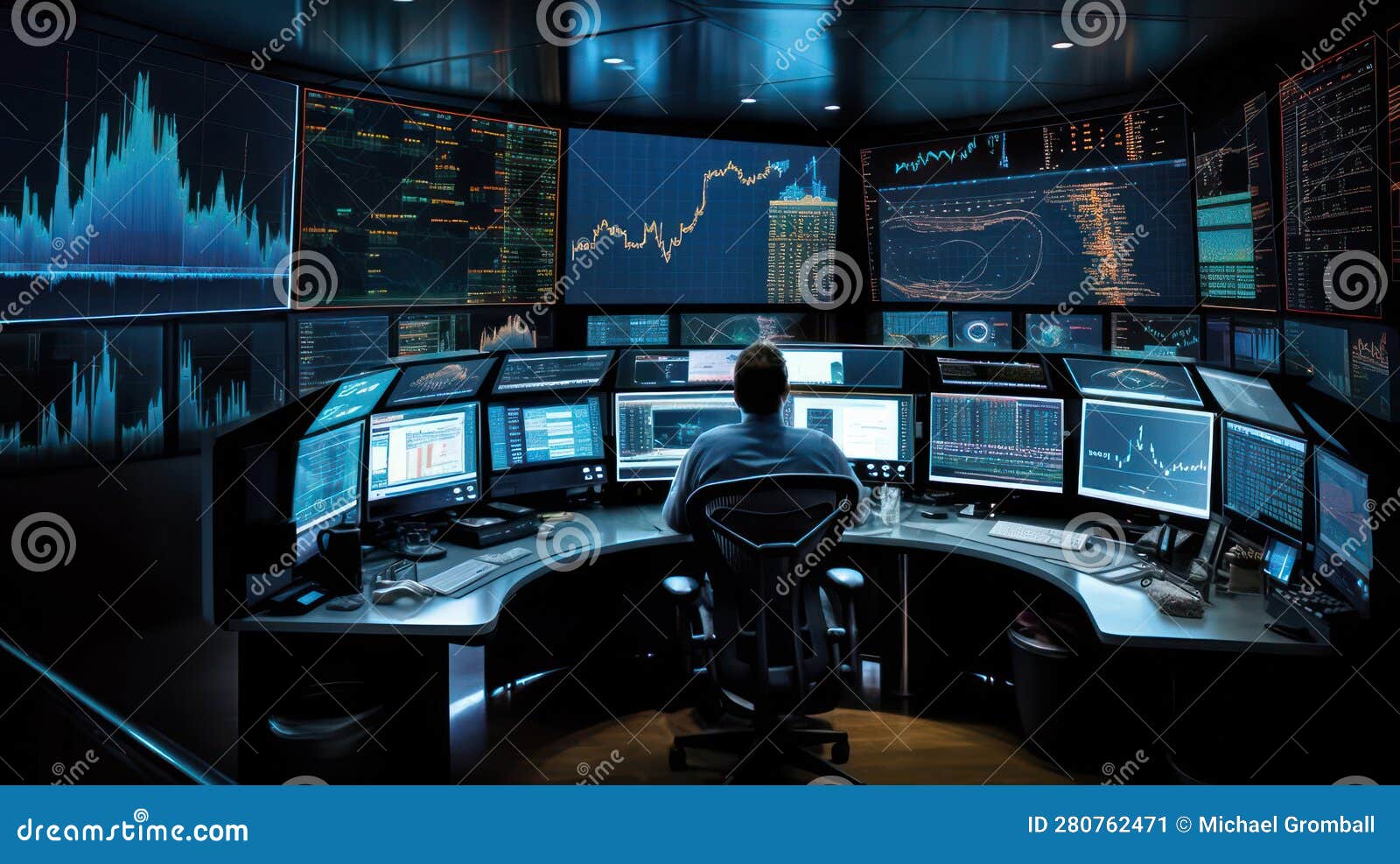 Forex Trader Sitting in Front of Many Screens Created with Generative ...