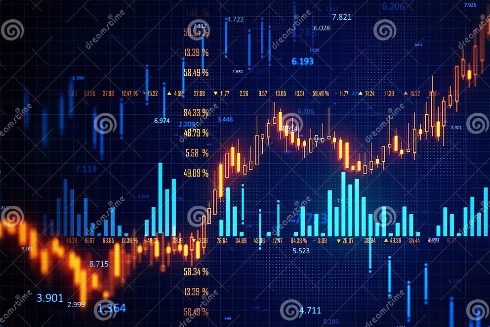 Forex Trading Chart with Candlestick Graph on a Digital Blue Background ...