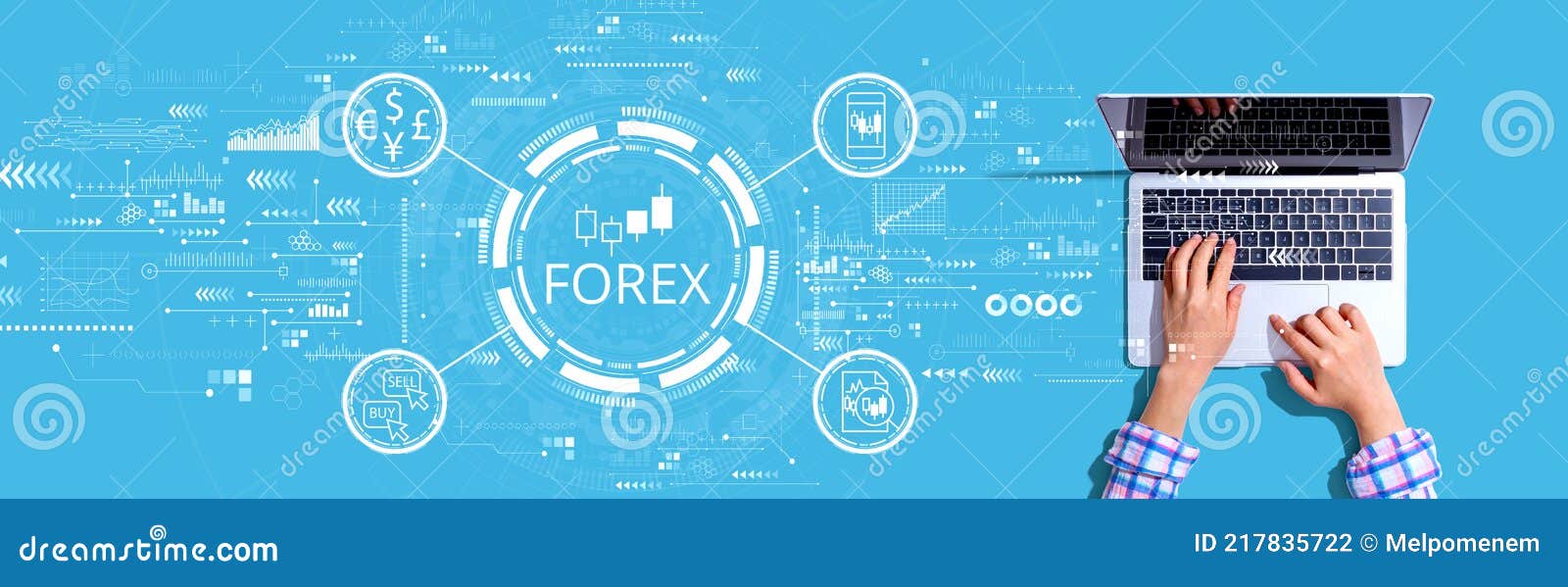 Forex Trading Concept with Person Using a Laptop Stock Illustration ...