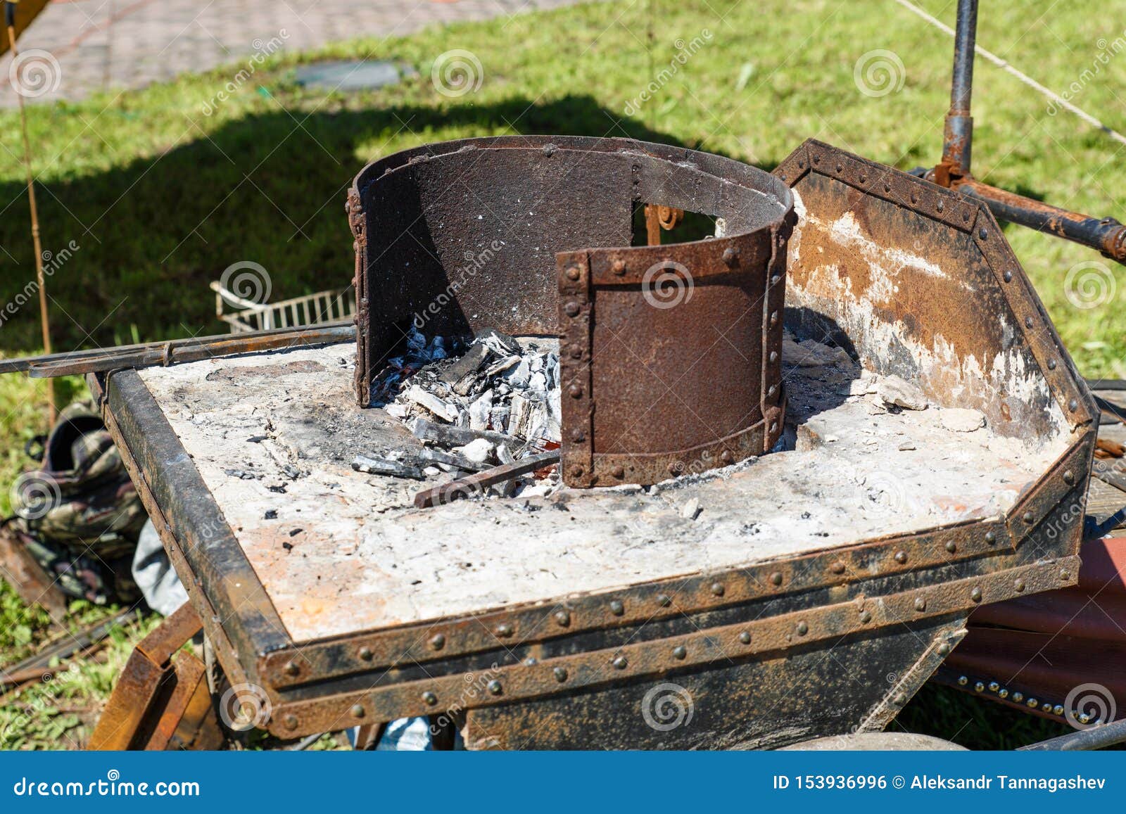 Forge. Blacksmith`s Tool. Old Blacksmith`s Hand Oven. Heating of Metal ...