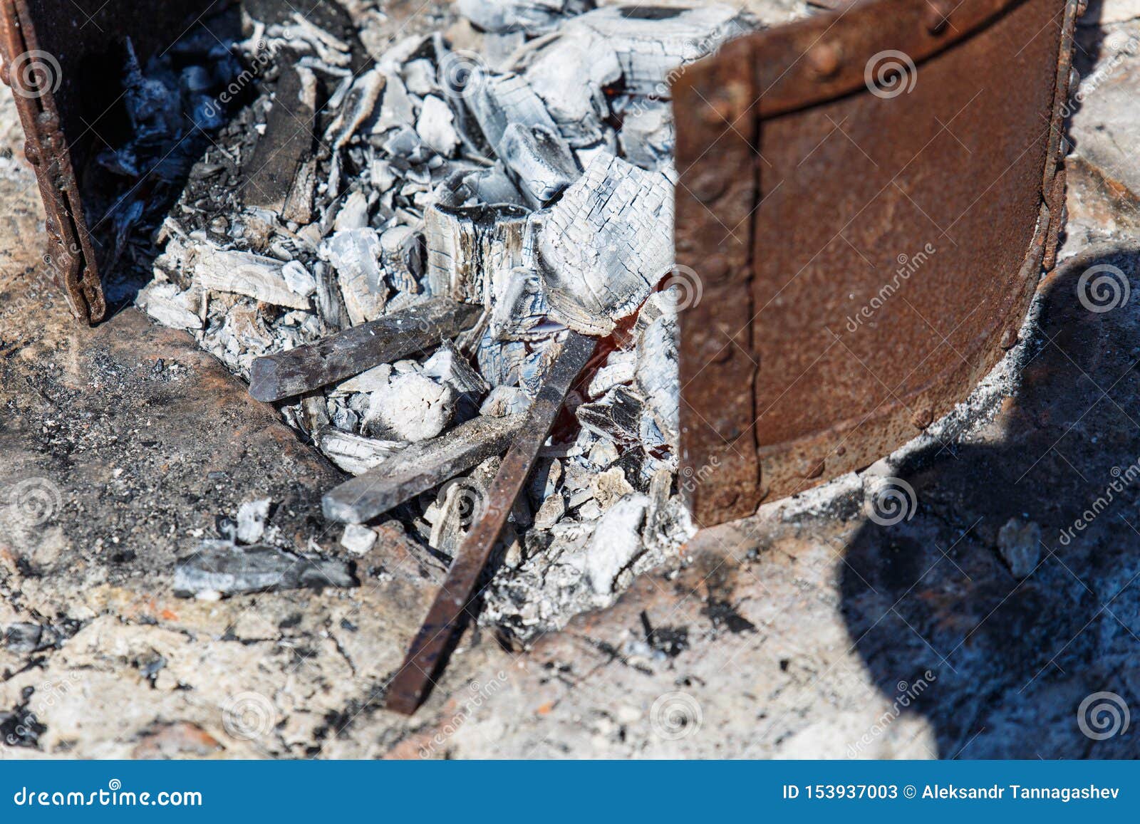 Forge. Blacksmith`s Tool. Old Blacksmith`s Hand Oven. Heating of Metal ...