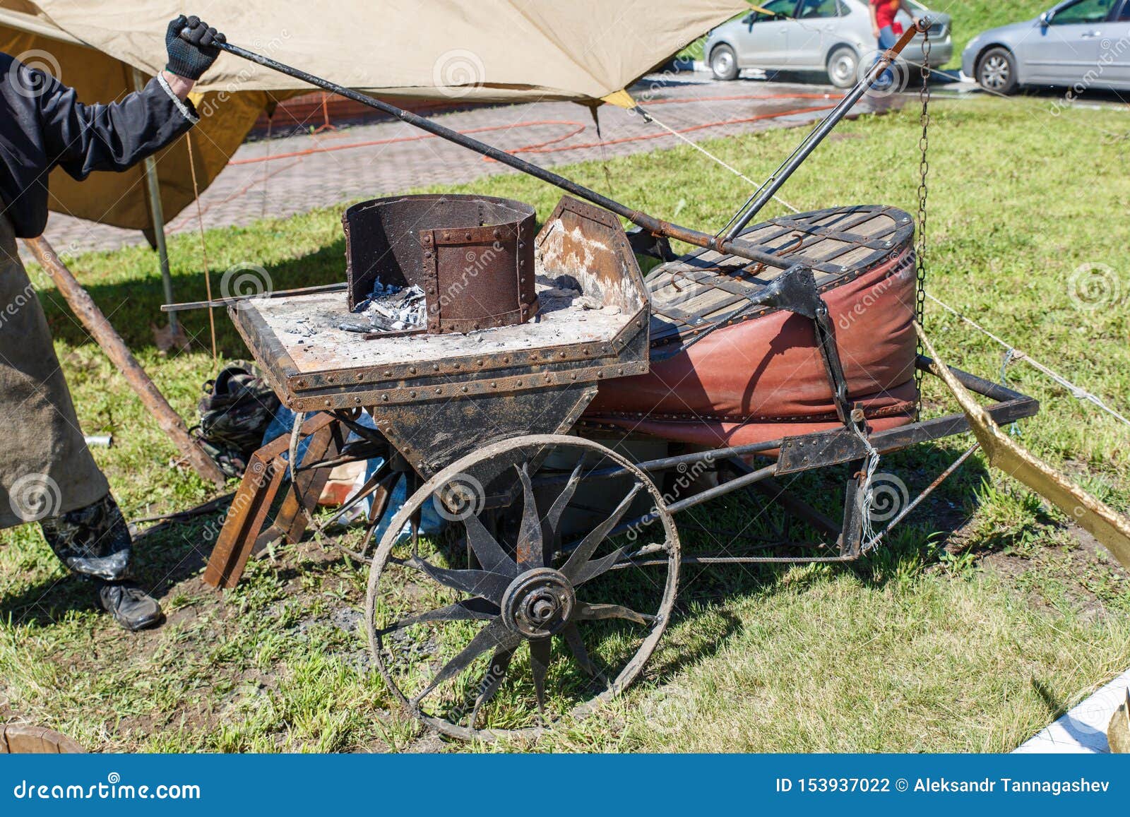 Forge. Blacksmith`s Tool. Old Blacksmith`s Hand Oven. Heating of Metal ...