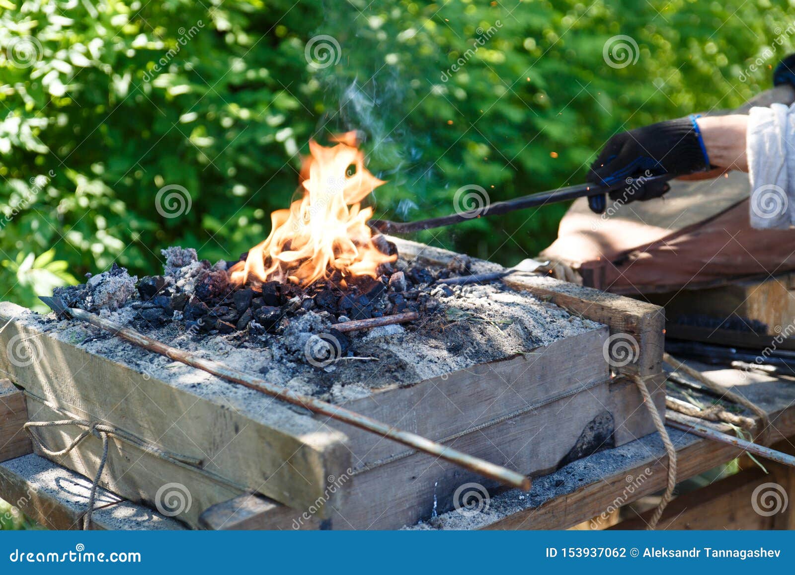 Forge. Blacksmith`s Tool. Old Blacksmith`s Hand Oven. Heating of Metal ...