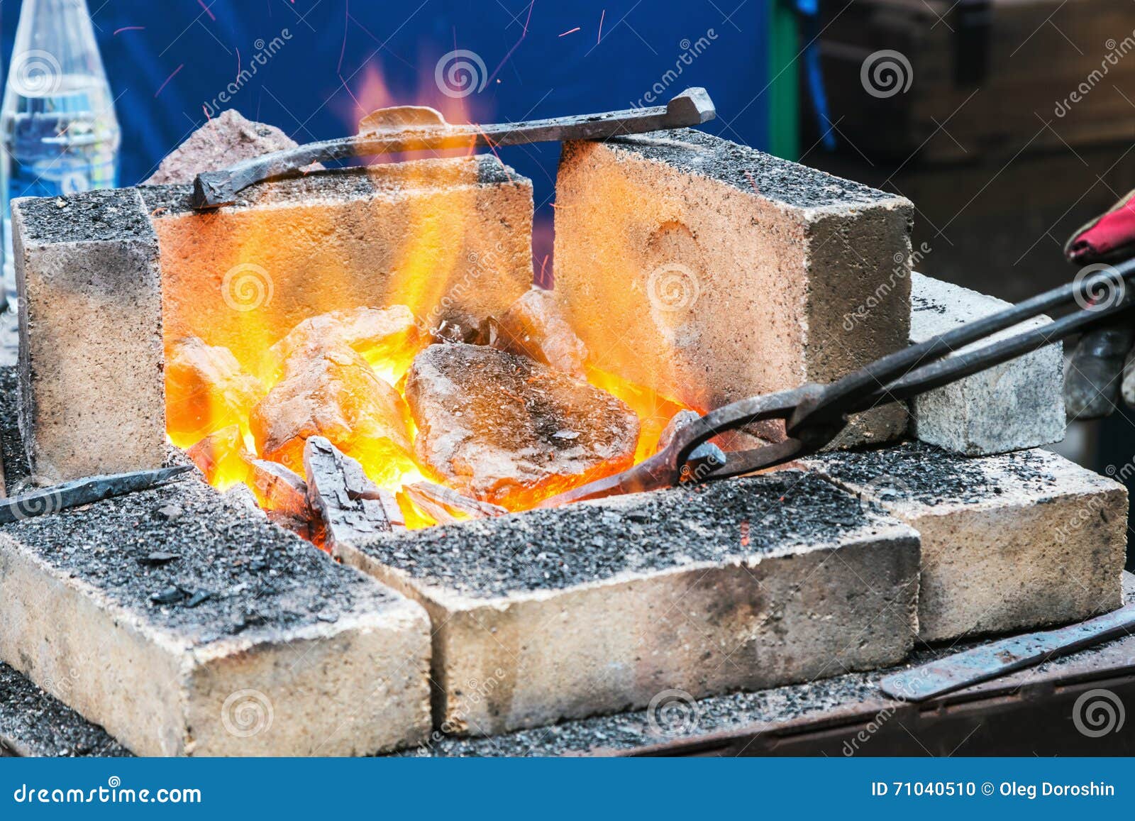Forge a Burning Forge and Tools Stock Photo - Image of hearth ...
