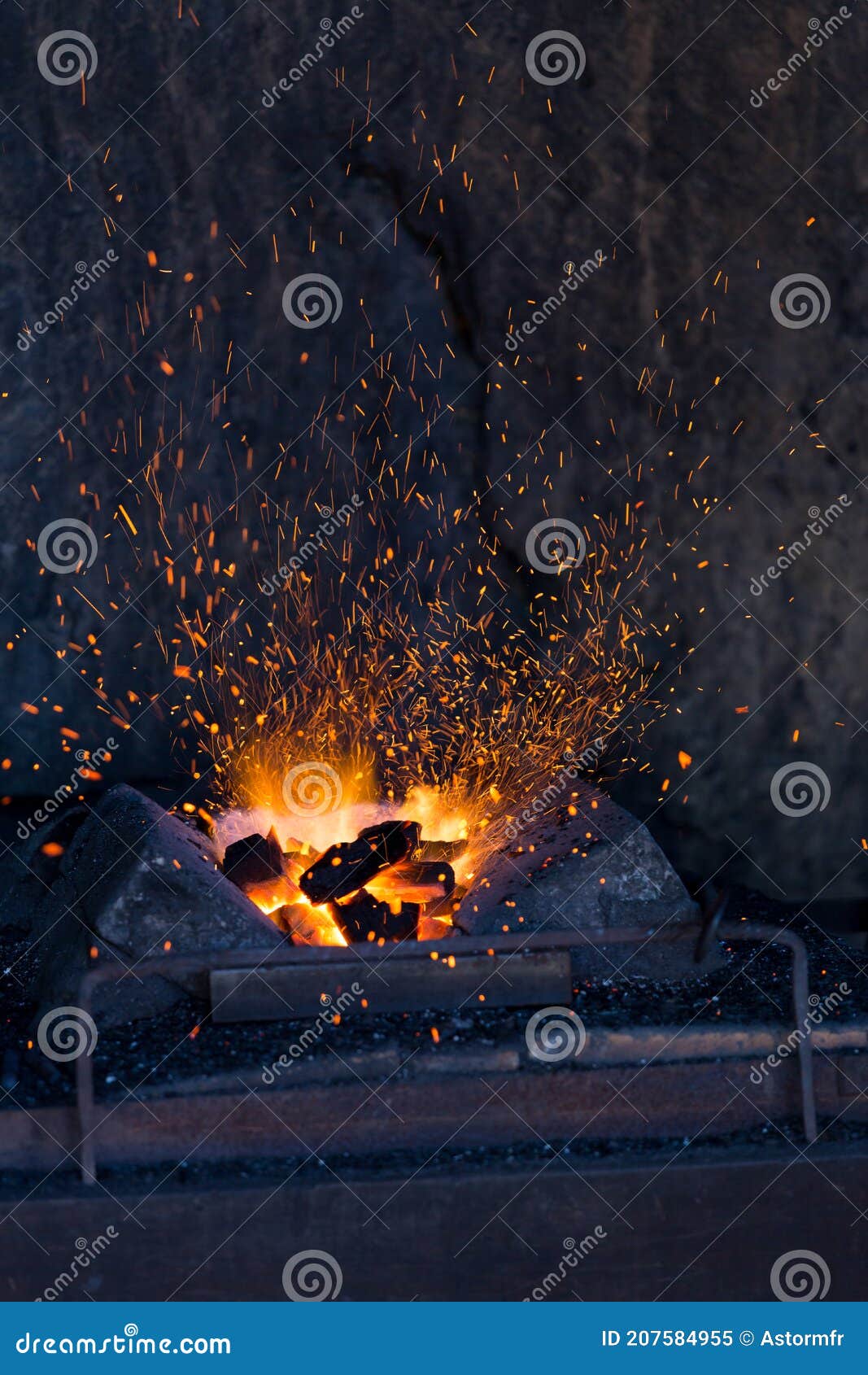 Forge Fire Explosion with Coal and Sparts Stock Image - Image of gories ...