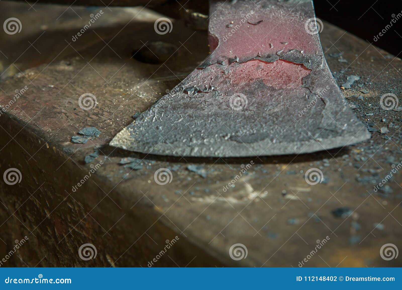 Creating Iron Tools in Blacksmith`s on the Old Plank Wood Table Stock ...