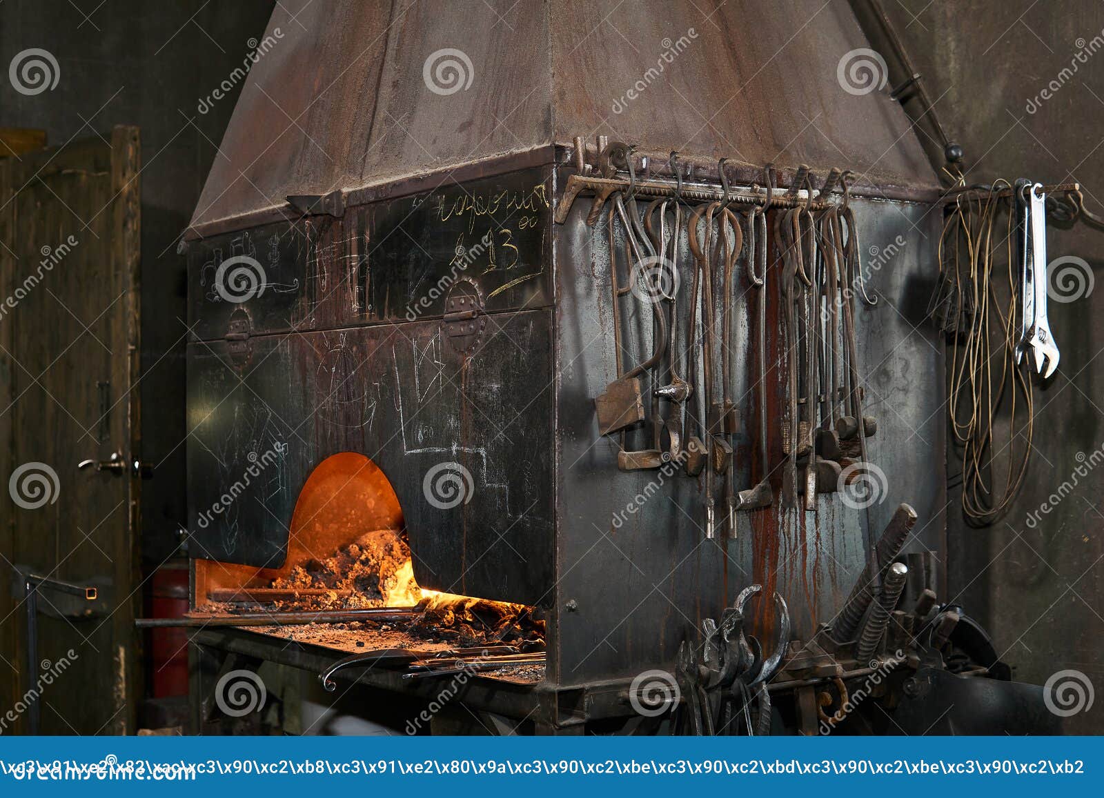 Forge Furnace with Flame and Blacksmith Tools Stock Image - Image of ...