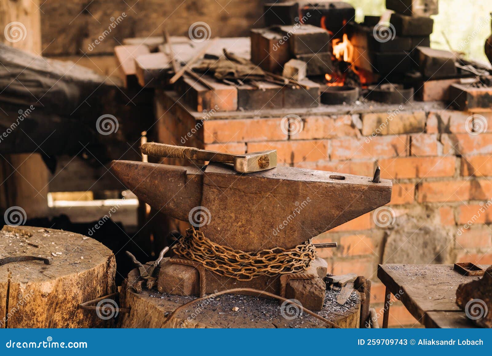 Forge, Hammer on an Anvil Standing on the Street Stock Image - Image of ...