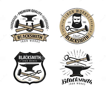 Forge, Logo De Forgeron Ou Label Ensemble De Blacksmithing D'emblèmes ...