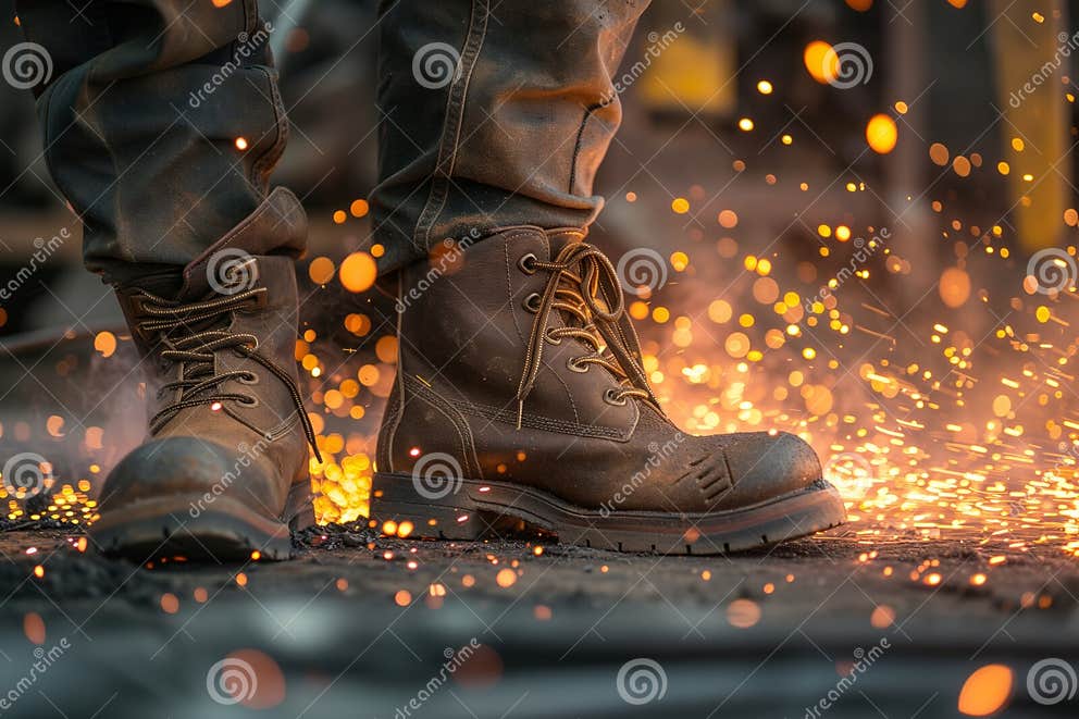 Forge Workers Boots with a Background of Scattered Sparks Stock Image ...