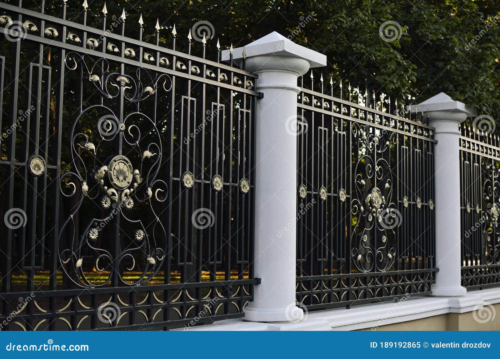 Forged Fences with Columns in the Park Stock Image - Image of colony ...