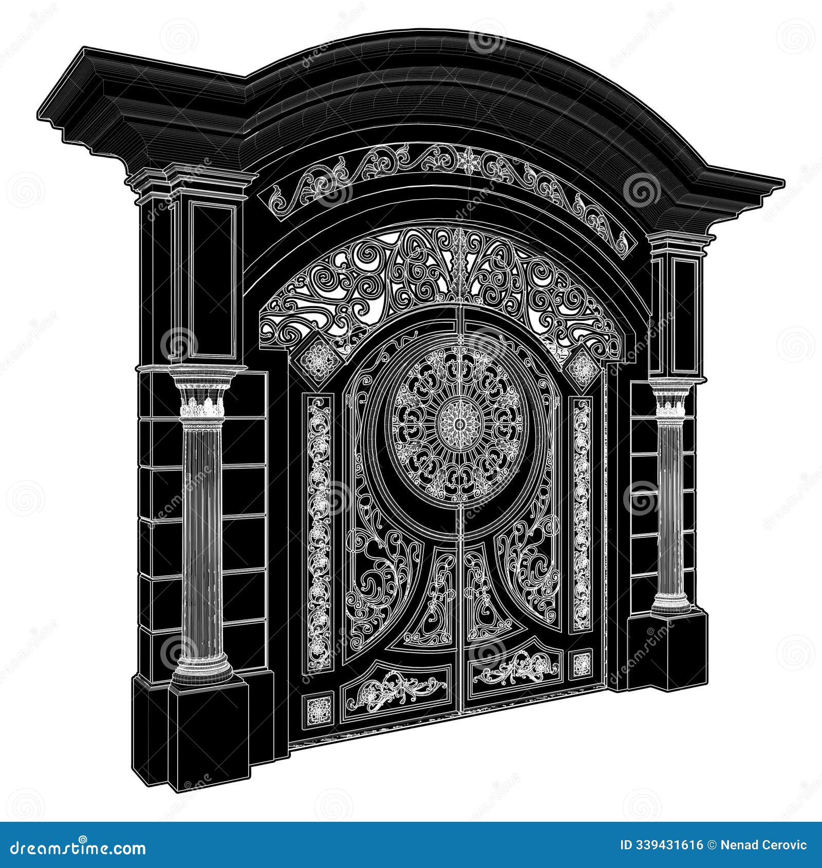 Forged Gate Vector. Illustration of Arc Entrance Gate Isolated on White ...