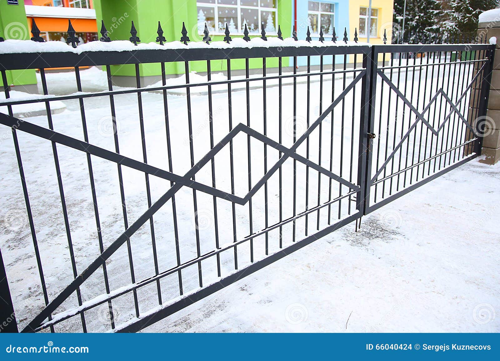 Forged Gates at Winter Time Stock Photo - Image of wall, estate: 66040424