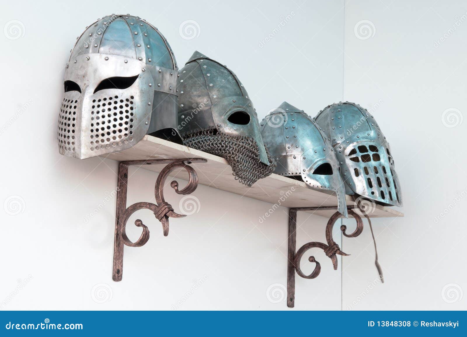 Forged helmets stock photo. Image of metal, shelf, panoplies - 13848308