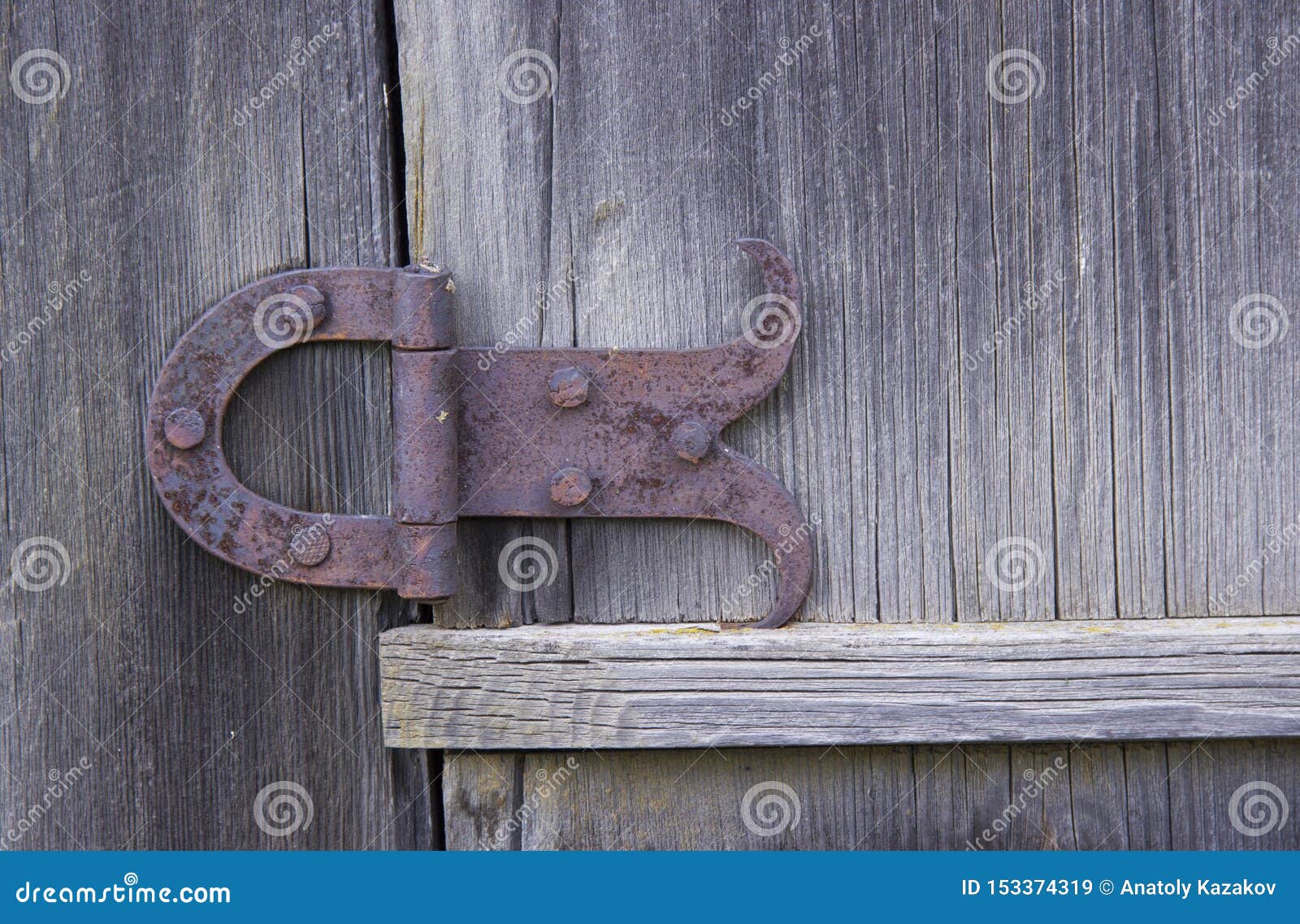 Forged Rusty Hinge on Wooden Door Stock Image - Image of antique, barn ...