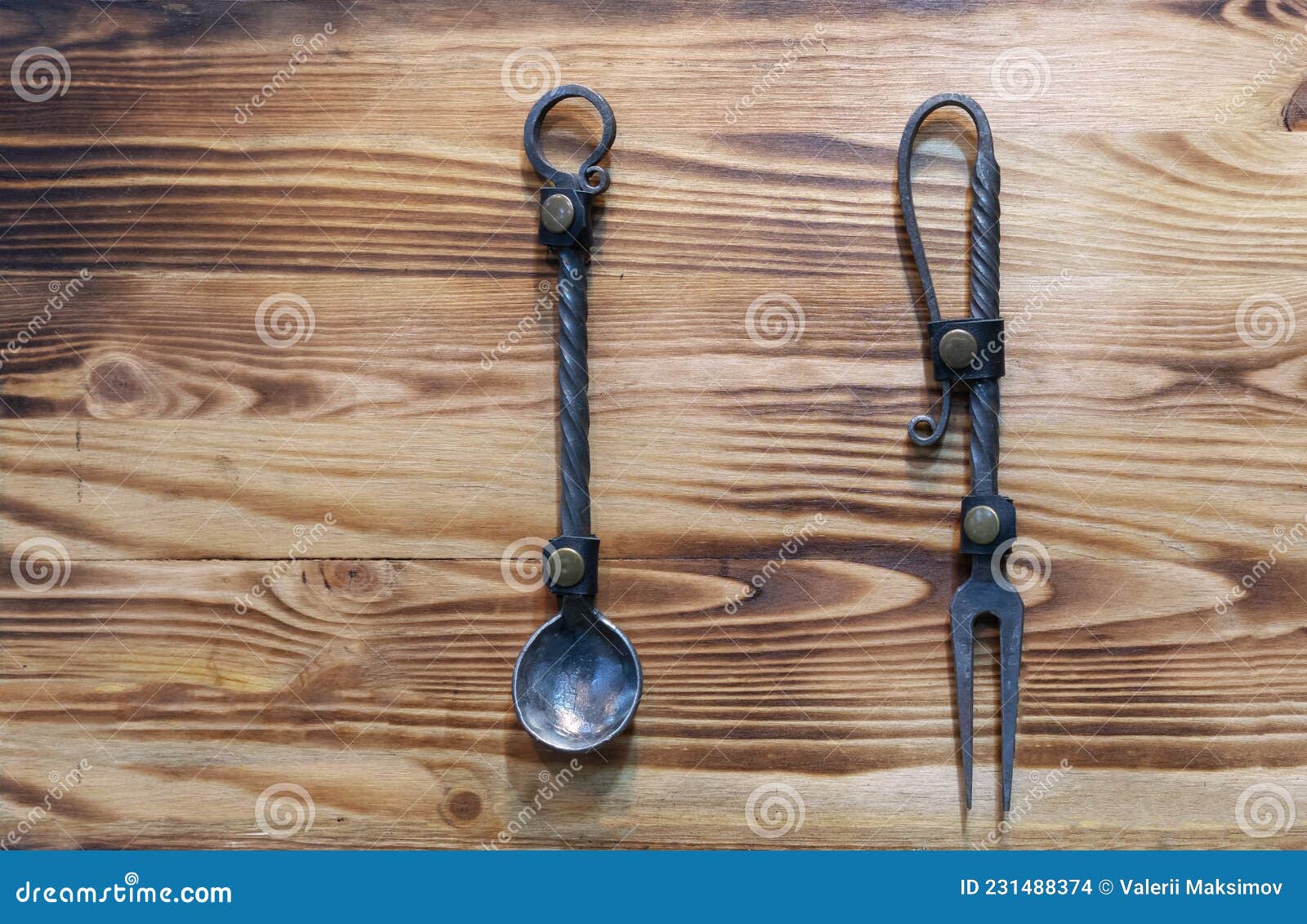 Forged Steel Spoon and Fork in Medieval Style Stock Photo - Image of ...
