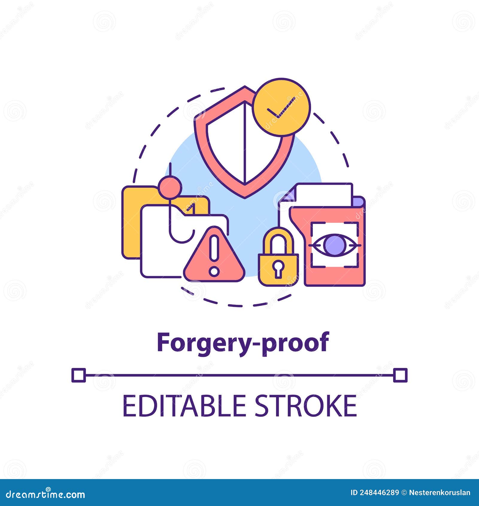 Forgery-proof concept icon stock vector. Illustration of sensitive ...