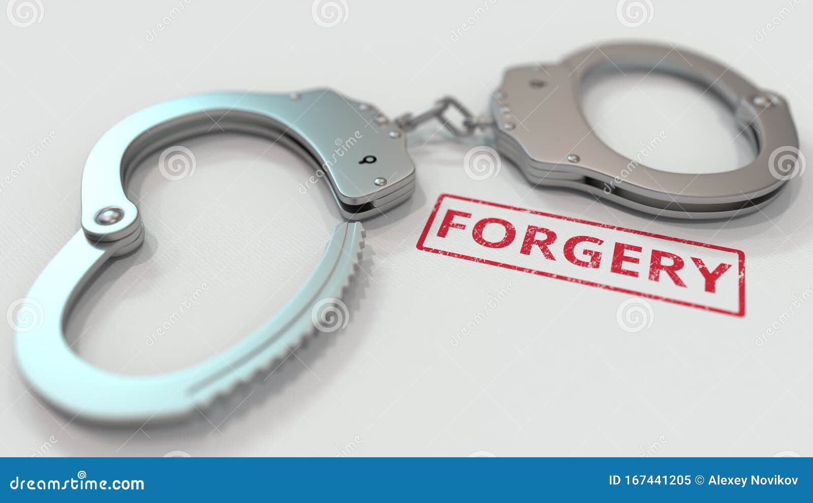 FORGERY Stamp and Handcuffs. Crime and Punishment Related Conceptual 3D ...