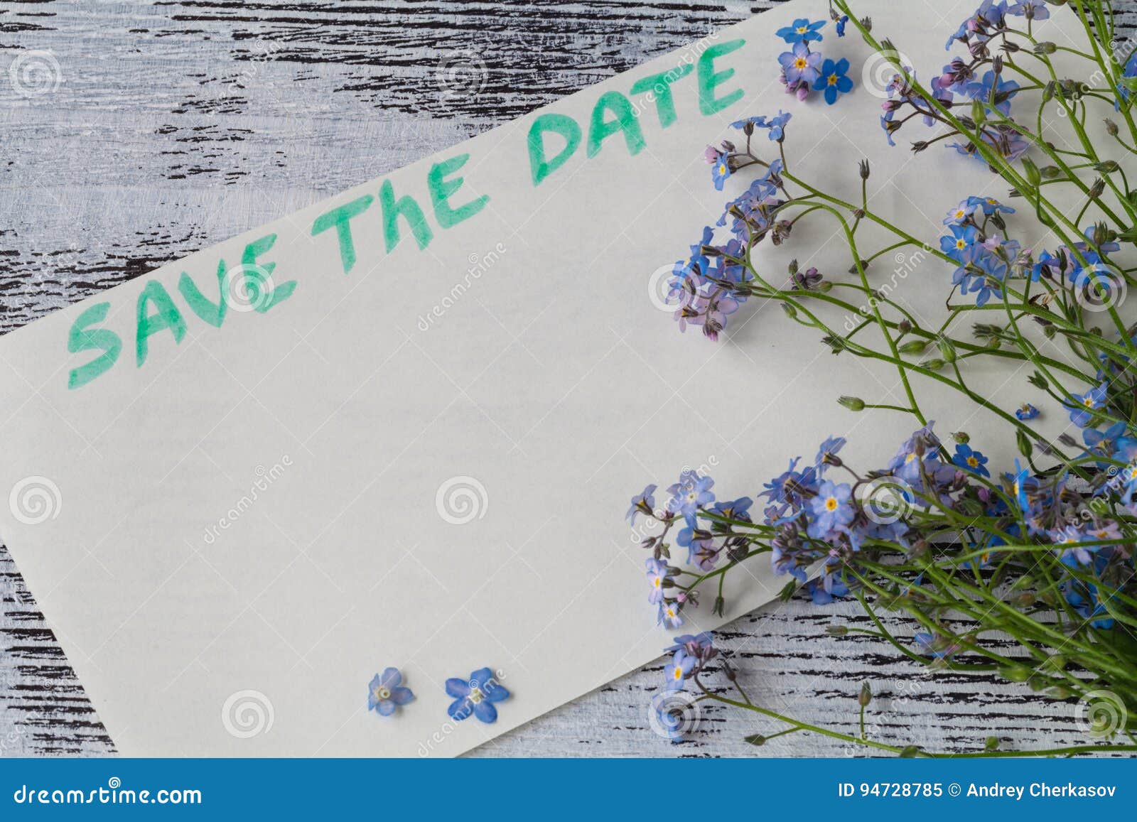 The Forget-me-not Branch on a Card with Pgrase Save the Date Stock ...