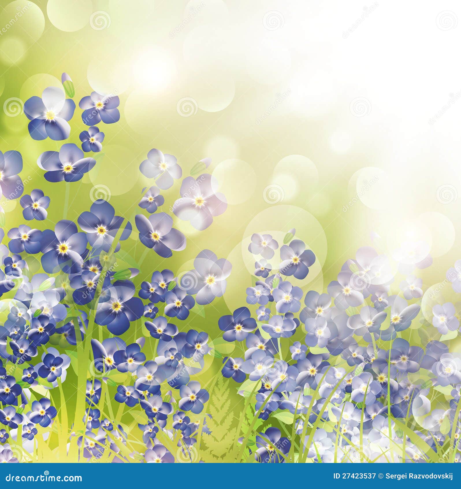 Forget Me Not Flowers Over Bright Background Stock Vector ...