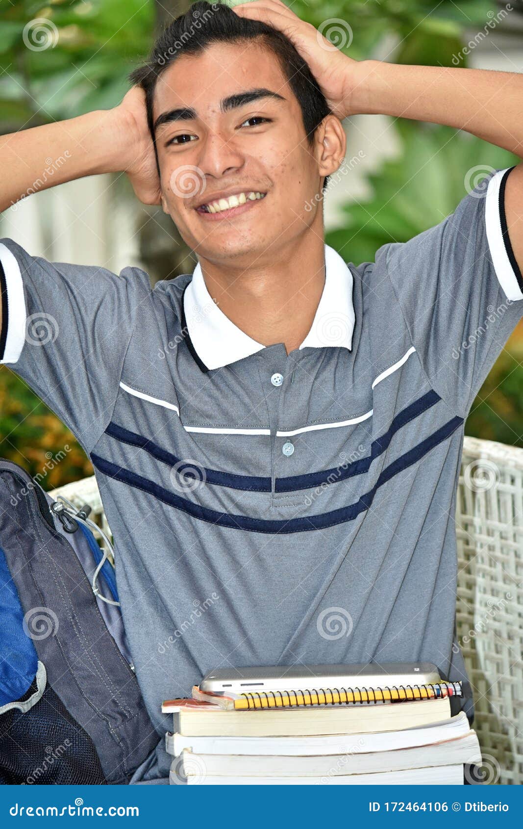 A Forgetful Boy Student with Books Stock Photo - Image of literature ...