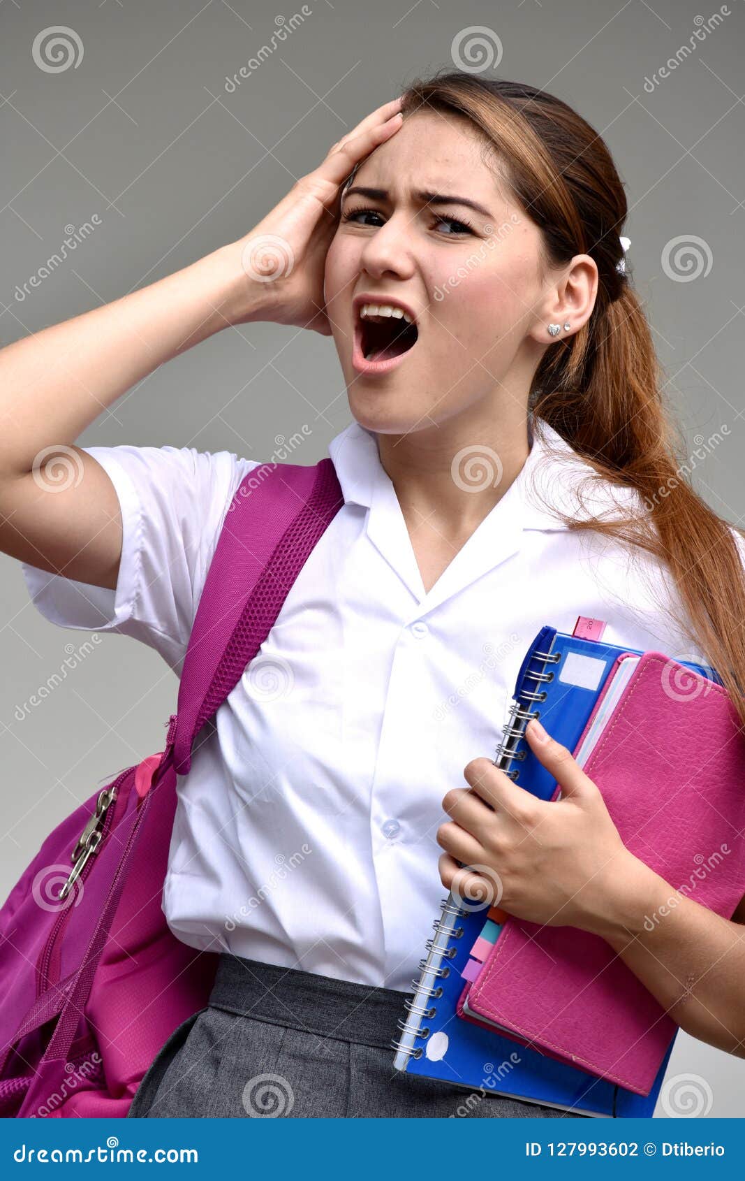Forgetful Girl Student with Books Stock Photo - Image of forget, memory ...